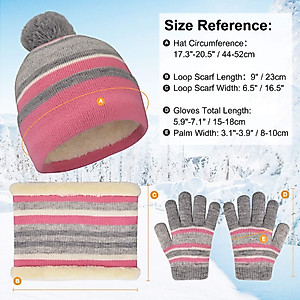 Girls Winter Hat Scarf and Glove Set for 3-7 Years Old Toddler Daughter Soft Fleece Lined Pom Beanie with Gloves