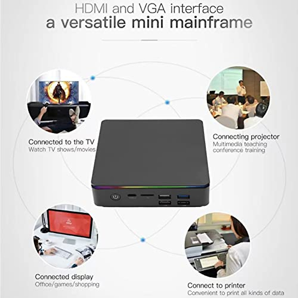 BUUA Mini PC, Wired Wireless Connection Mini Desktop Computer Z8350 CPU 4GB RAM 64GB ROM Small for Home for Office (US Plug)