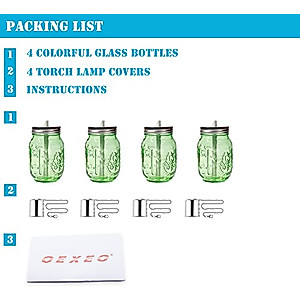 4PCS Mason Bottle Outdoor Tabletop Torch Set with Fiberglass Wicks, Outside Decor Accessories for Yard, Patio, Deck or Garden(Green))
