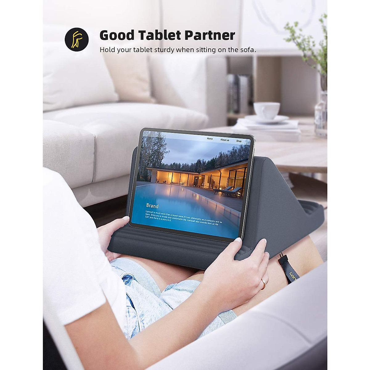 Lamicall Tablet Pillow Stand, Soft Pad for Lap - Tablet Holder Dock for Bed with 6 Viewing Angles, Compatible with iPad Pro 9.7, 10.5, 11, 12.9 Air Mini, Kindle, Galaxy Tab, E-Reader, Dark Gray