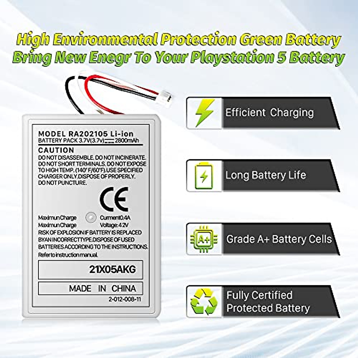 SHENMZ PS5 Controller Battery, High Capacity LIP1708 Li-ion Replacement Battery for Sony Playstation 5 Dualsense Controller CFI-ZCT1 W B U Replace PS5 Battery Pack