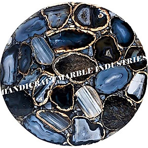 Dark Agate Stone Round Dining Table Top, Dark Agate Stone Round Coffee Table Top for Home Decor, Table - Furniture, Agate - Natural Gemstone, Piece Of Conversation, Family HeirLoom