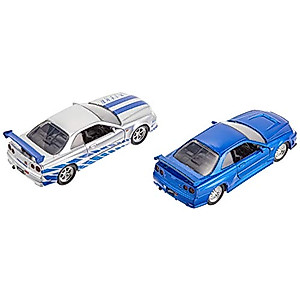 Fast & Furious Brian's Nissan Skyline GT-R R34 Silver & Nissan GT-R R34 Blue 1:32 Die - cast Car, Toys for Kids and Adults