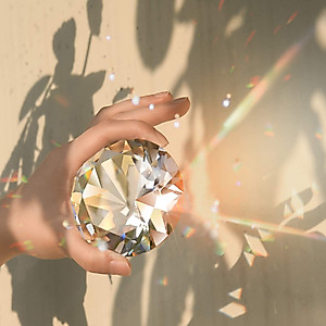 MerryNine Top 80mm K9 Clear Crystal Ball Diamond Paperweight Decoration with Sliver Triangle Base, Decoration Wedding, Store,Home,Office, Birthday Gifts for Women,Mothers,Family,Friends (80mm, Clear)