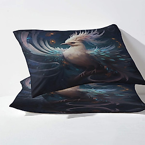 Phoenix Sheets Full Size, Bird Bed Sheets, Patterned Bedding Sheets & Pillowcases 4 Piece Set - Soft Microfiber Deep Pocket Fitted Sheet & Flat Sheet & 2 Pillow Cases L5-&-32