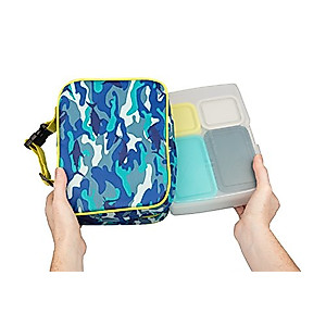 Bentology Lunch Box for Boys - Kids Insulated, Durable Lunchbox Tote Bag Fits Bento Boxes, Nesting Containers w/Lids & Bottles, Back to School Lunch Sleeve Keeps Food Hotter or Colder Longer, Camo