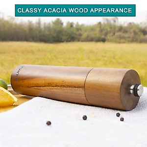 Yvake Wooden Salt and Pepper Grinder,8 Inch Manual Salt and Pepper Mill, Adjustable Coarseness and Refillable,Acacia Wood Pepper shakers for your kitchen