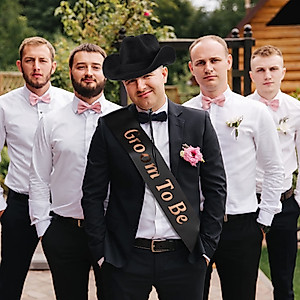 SATINIOR 2 Pieces Bride Cowgirl Hat with Veil, Groom and Bride Hats, 2 Pieces Bride and Groom to Be Sash Bachelorette Party Supplies for Women Men Wedding Bridal Shower Decoration