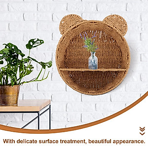 HOLIDYOYO Cat Rattan Storage Basket Cute Bear Shape Wall Hanging Shelf Wicker Nursery Shelf 2 Tier Decorative Shelf Boho Style Floating Shelf Plant Rack Divided Fruit Basket