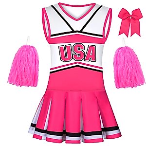 Gukuu&co Cheerleader Costume for Girls USA Cheerleading Outfit with Cheerleader Pom Poms Bow Hair Clip 3-10 Years