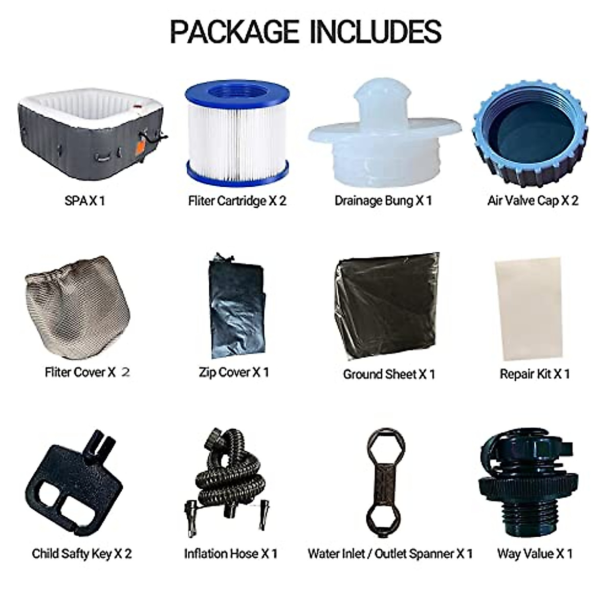 #WEJOY AquaSpa Portable Hot Tub 61X61X26 Inch Air Jet Spa 2-3 Person Inflatable Square Outdoor Heated Hot Tub Spa with 120 Bubble Jets,Grey