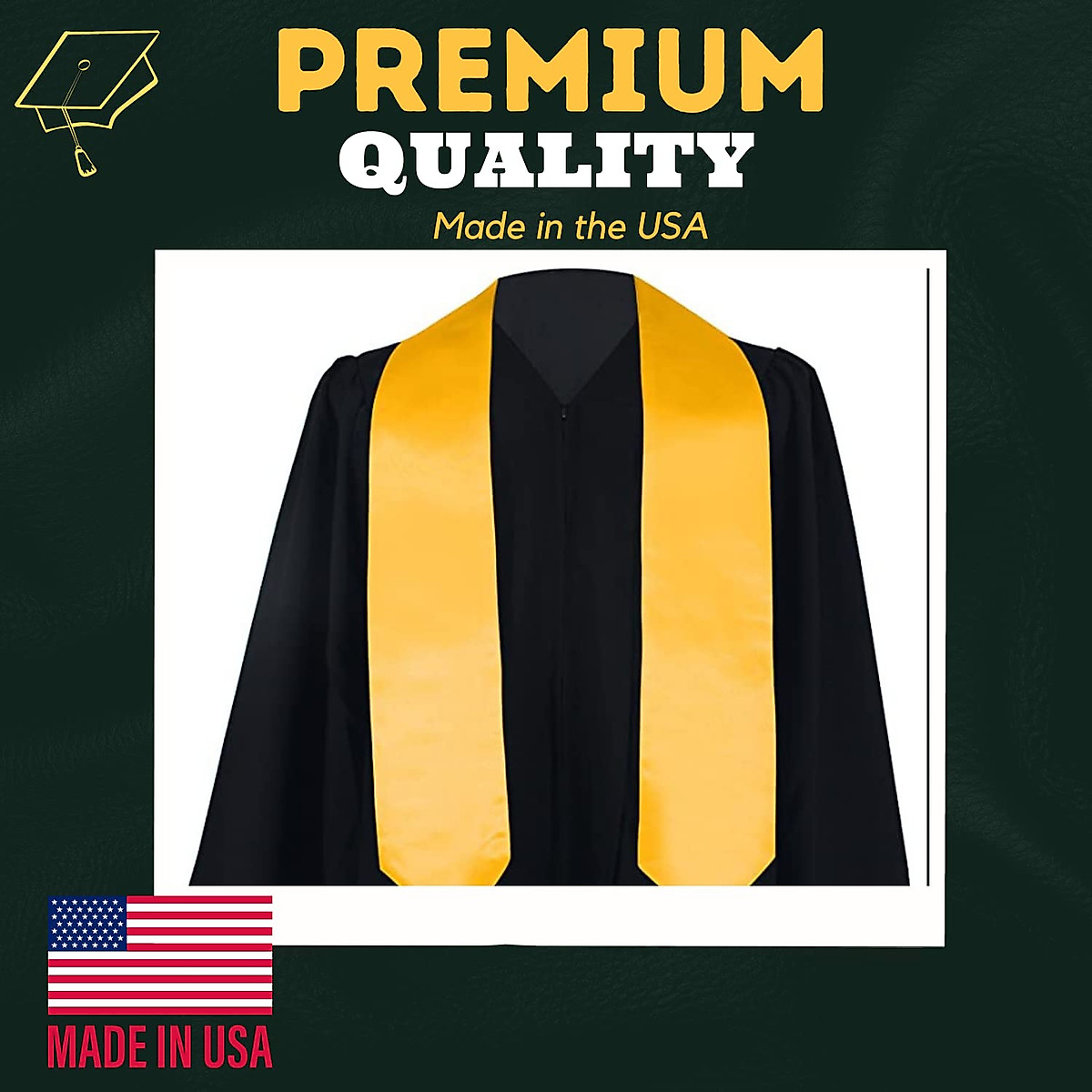 Honors Graduation- Graduation Stole Unisex Plain For Commencements, Honors, Graduating, Sash Premium Satin Material Quality Stitching 72" Inch (Gold)