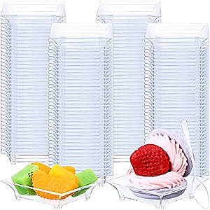 300 Pieces Mini Dessert Plates with 300 Tasting Spoons,1 oz Clear Appetizer Plates 2.4x2.4 Inch Disposable Plastic Cake Plates for Dessert Ice Cream Fruit Salad Cake Tastings Wedding Party Serving