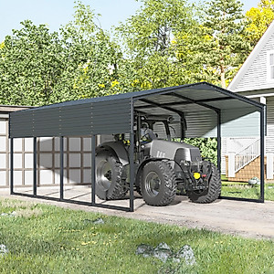 WELYAS 20×12 FT Heavy Duty Carport Canopy with Galvanized Steel Frame and Roof, All Metal Carport Garage, Car Shelter for Trucks, Boats, Tractors