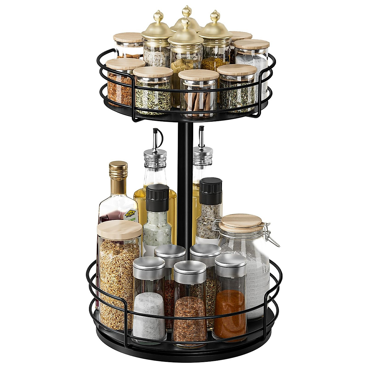 Lazy Susan Organizer Metal Steel Turntable, BOIVSHI 2 Tier Lazy Susan Spice Rack Organizer for Kitchen Cabinet, Table, Pantry, Bathroom, 10 Inch Black