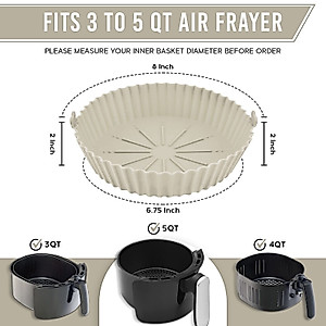 2-Piece Set of Silicone Air Fryer Liners for 5 to 8 QT Baskets - Non-Stick Oven Accessories | Reusable, Heat Resistant, and Food Safe Alternative to Parchment Paper | Large 7.9 inch - White