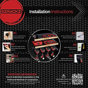 Ezrackz Power Tool Organizer Wall Mount, Cordless Tool Organizer, 3 Heavy Duty Drill Holder Wall Mount Shelves, Power Tool Storage Rack, 150lb Cap, Garage Shed Organization Battery & Charger Shelf