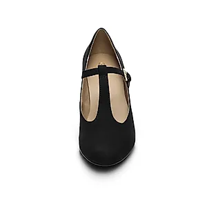 DREAM PAIRS Low Chunky Heels for Women T-Strap Mary Jane Pumps Wedding Dress Shoes,Size 8.5,Black,DPU211