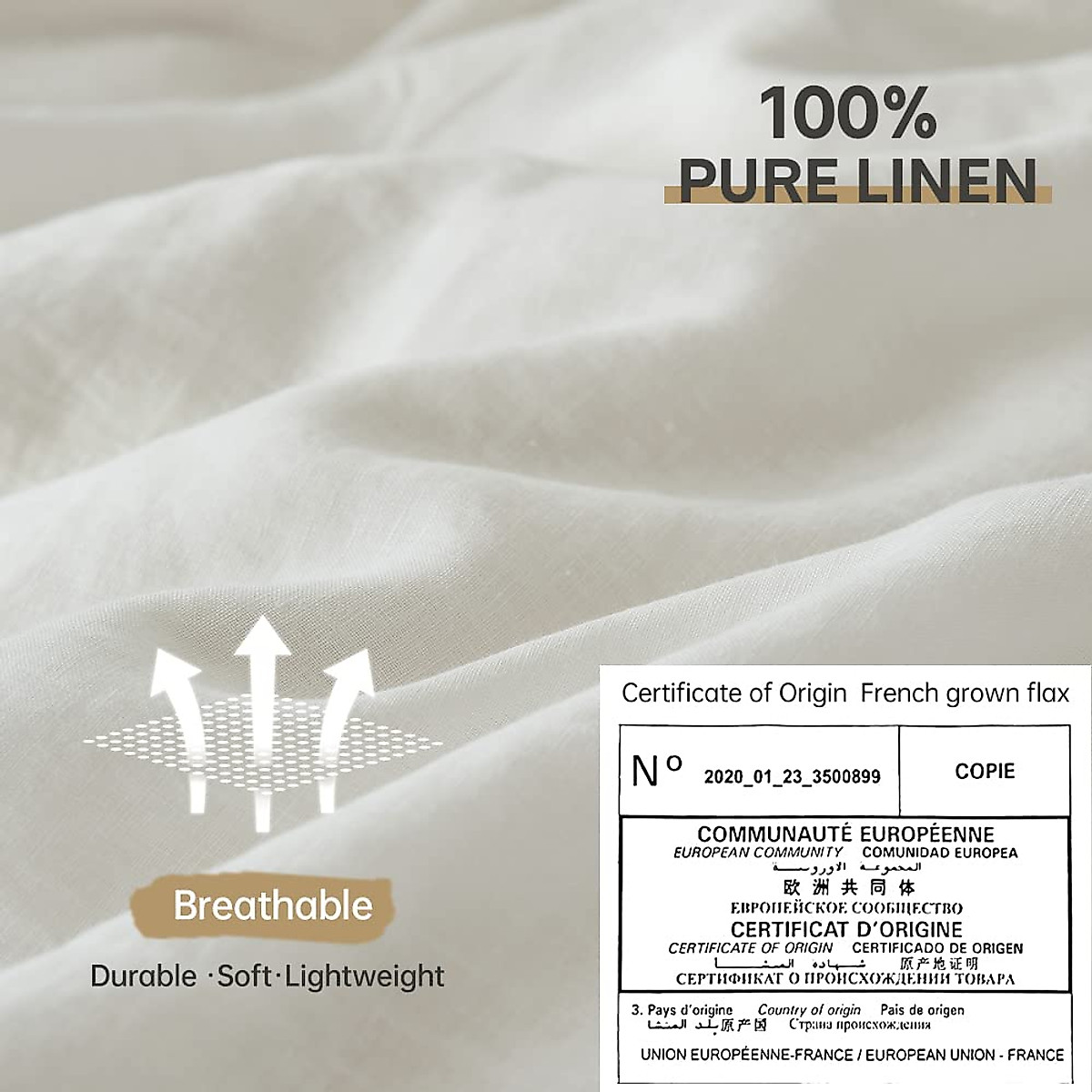 Simple&Opulence 100% Linen Duvet Cover Set 3pcs Basic Style Natural French Washed Flax Solid Color Soft Breathable Farmhouse Bedding with Button Closure - White, Queen