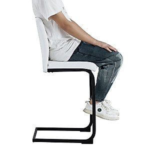 RIGHTPARTS Dining Chairs Set of 2, Kitchen Chairs with Carrying Handle, Modern Metal Chairs with PU Leather Padded Seat High Back, Chairs for Dining Room, Kitchen, Living Room (White)