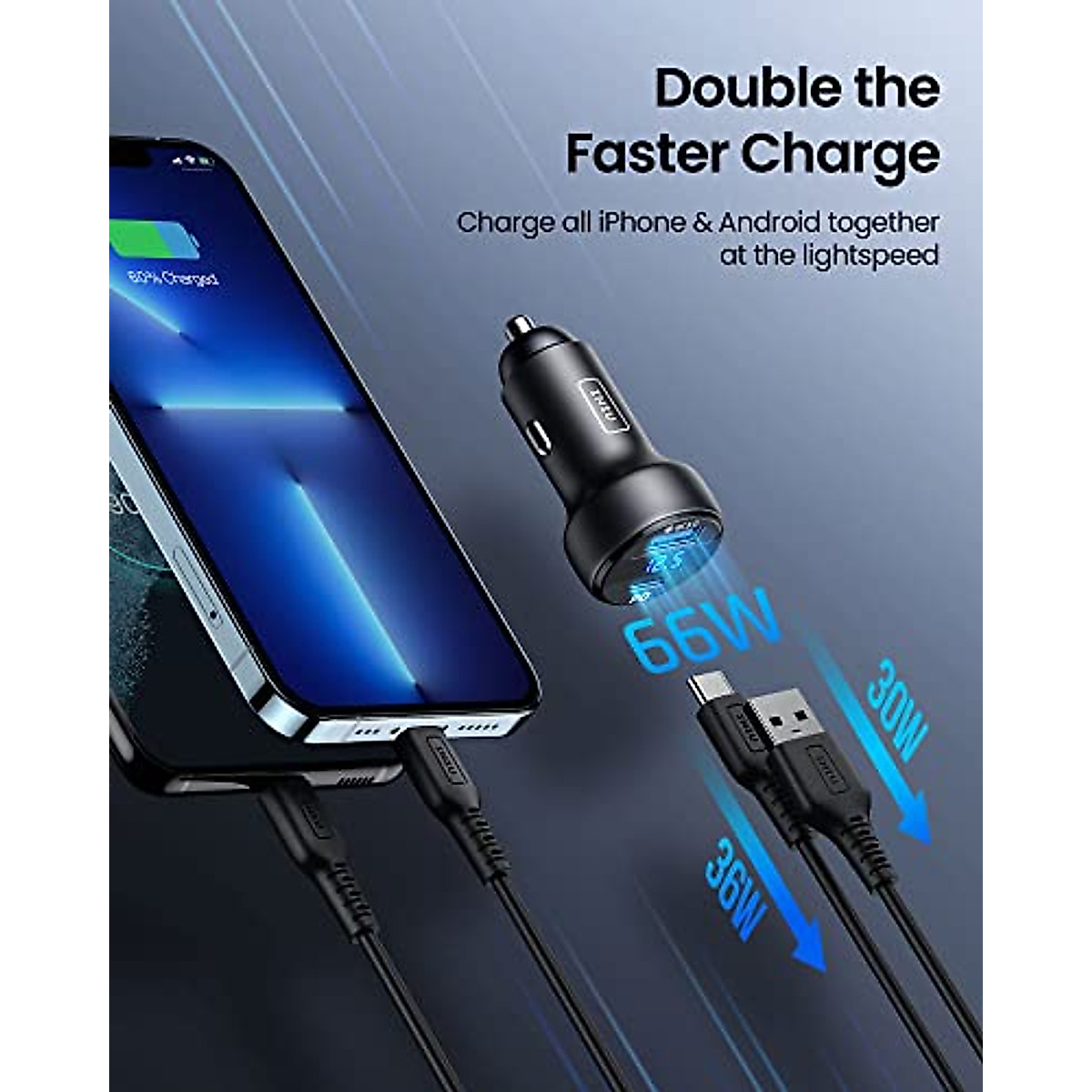 INIU USB C Car Charger, 66W Total [USB C+USB A] Car Charger Adapter with PD & QC, Fast Charging All Metal Tiny Car Phone Charger for iPhone 14 13 12 11 X Pro Samsung S21 Pixel iPad MacBook Air Tablet