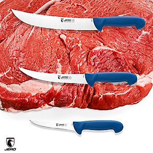 Jero P3 Series Butcher And BBQ Knife Set - 10 Inch Cimeter - 8 Inch Breaking and Trim - 5 Inch Curved Boning - 3-Piece Meat Processing Set
