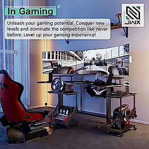 JWX Standing Gaming Desk with Aluminum Alloy Led Lights, 72'' Wing Shaped Large Gaming Studio Music Desk with Slot Design Shelves, for Live Streamer, Social Media Influencer & Music Recording