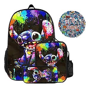 DESHOES 3PCS Anime Backpack 17 Inch School Backpacks With Lunch Box Pencil Case Set Casual Daypack Travel Stuff Insulated Tote Bag Bookbag For Kids Girls Boys Adults Women Men Gifts