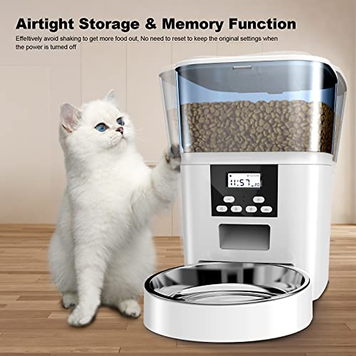 Tomxcute Automatic Cat Feeders,Cat Dry Food Dispenser for Cat Small Dog,4L Timed Dog Feeder with Desiccant Bag for Pet Feeder,Programmable Portion Size Control 6 Meals Per Day, 10s Voice Recorder