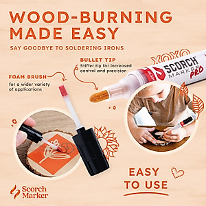 Scorch Marker Woodburning Pen Tool with Foam Tip and Brush, Non-Toxic Marker for Burning Wood, Chemical Wood Burner Set, Do-it-Yourself Kit for Arts and Crafts