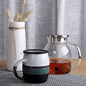 Kylimate Ceramic Coffee Mug With Lid And Infuser, Tea Cup Organizer, Stainless Strainer For Brewing Tea Leaf, Gift For Father. (Blue)