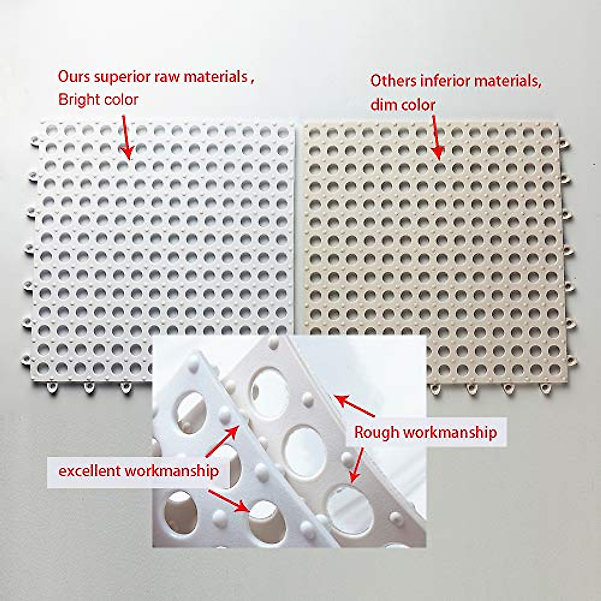 12PCS Interlocking Soft PVC Floor Tiles, No-Slip Pool Shower Bathroom Kitchen Mat with Drain Hole 11.75'' x 11.75'' Decking Tiles Outdoor and Indoor