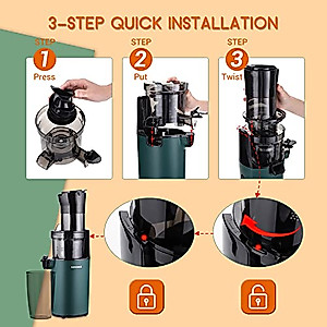 Slow Masticating Juicer Machine-SOVIDER Up to 92% Juice Yield Compact Masticating Juicer, Reverse Function Easy Clean with Brush Pulp Measuring Cup Cold Press Juicer for High Nutrient Fruits Vegetables