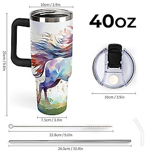Running Horse Watercolor 40 Oz Stainless Steel Cup Travel Tumbler with Handle and Straw Lightweight Coffee Mug for Home Office