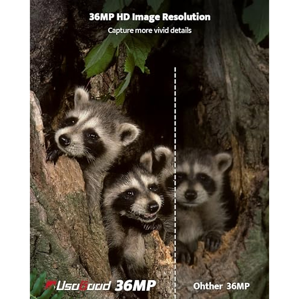 usogood Trail Camera 36MP 4K 30fps Game Camera with Night Vision Motion Activated IP66 Waterproof, 65ft 120° Wide Angle Detection Hunting Camera, for Outdoor Garden Backyard Wildlife Monitoring