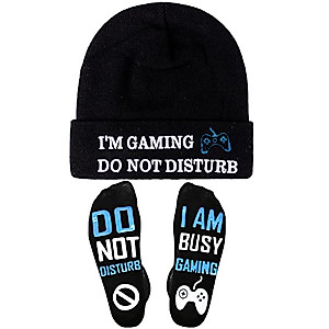 Novelty Gamer Socks Beanie Winter Hat, Funny Gamer Gifts Stocking Stuffers for Men Teen Boys Teenager Kids Dad Husband Father