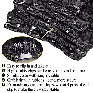 Clip in Hair Extensions Synthetic hair Clip in 140G 7Pcs/Lot Japanese Heat Resistant Fiber Hairpieces Deep Wave/ Body Wave/Straight hair (Deep Wave, Natural Black 1B#)(24 Inch (Pack of 7))
