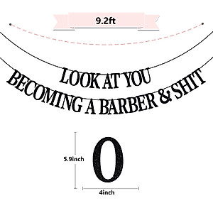 Jenrtvis Congrats Barber, Look at You Becoming a Barber & Shit Banner, Future Hair Stylist, Future Barber Banner, Cosmetology School Graduation Party Decoration Supplies Black Glitter