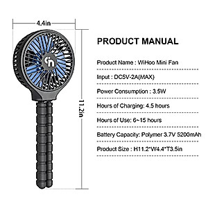 WiHoo Mini Handheld Stroller Fan,Personal Portable Fan Car Seat Baby Fan with Flexible Tripod Fix on Stroller,USB or Battery Operated Desk Fan Adjustable 3 Speeds for Travel Treadmill Golf Cart