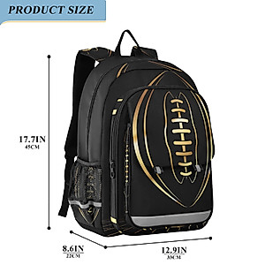 Glaphy American Football Gold School Backpack Lightweight Laptop Backpack Student Travel Daypack with Reflective Stripes