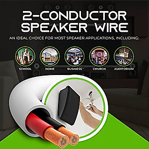 GearIT 16/2 Speaker Wire (50 Feet) 16AWG Gauge - in Wall Audio Speaker Wire Cable / CL2 Rated / 2 Conductors - OFC Oxygen-Free Copper, White 50ft