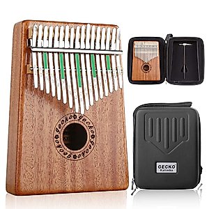 TONGYONG Gecko Kalimba Thumb Piano 17 Keys, Mahogany Wood Portable Mbira Sanza Finger Piano Mini, with Tune Hammer and Songbook, Musical Inruments for Kids Adult Beginners