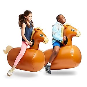 HearthSong Hop 'n Go Inflatable Bouncing Ride-On, 48" L x 20" W x 36" H, Set of 2, Outdoor Play, Ages 5 and Up, Horses