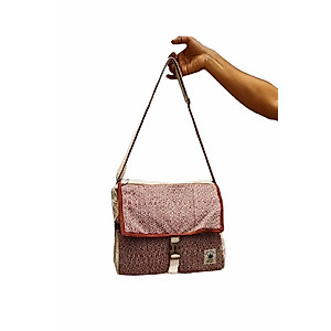 VIBRANIC Himalayan HEMP Cross-Body Messenger Bag - THC Free - Over-the-Shoulder Sling Bag - Red Diamond Pattern - Unisex - All Natural Handmade - Multi-Pocket - Made In Nepal