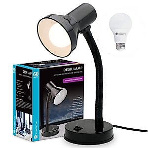 Xtricity Gooseneck Desk Lamps with Adjustable Gooseneck Arm, Metal Desk Lamp with 7W A19 LED Bulb, 120 Volt, Convenient On/Off Switch, 14" Inch Tall (36cm), Black Finish