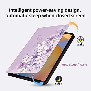 Nuouxoco Case for Samsung Galaxy Tab S6 Lite 10.4-inch Tablet 2020/2022/2024 (Model:SM-P610/P613/P615/P619) for Girls Women Multi-Angle Viewing Stand Cover Auto Wake/Sleep, Purple Flower