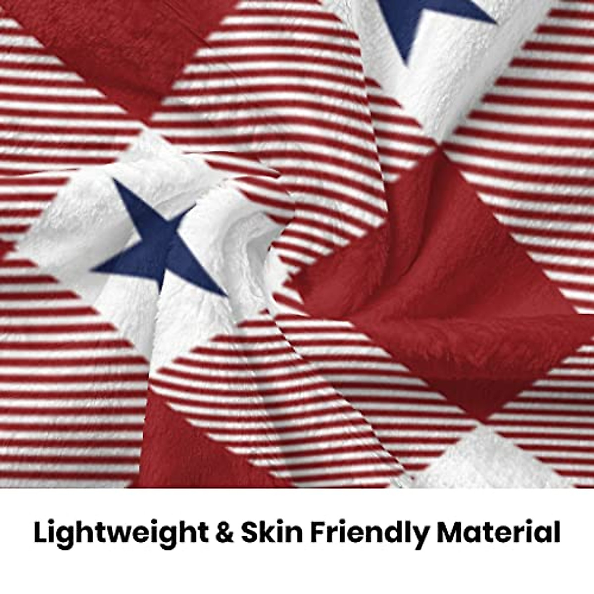 FJPT July 4th Throw Blanket Red White and Blue Stars Patriotic Party Blanket Lightweight Fuzzy Plush Cozy Soft Blanket for Travel Couch Bed Sofa Gift 30"X40"