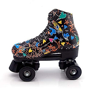 Gets Roller Skates, Classic High-top for Adult Outdoor Skating Light-Up Four-Wheel Roller Skates for Teens and Youth (Black with Light,9)