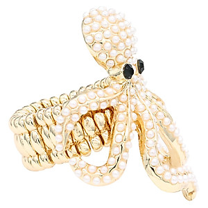 Lavencious Octopus Design Rhinestones Stretch Statement Ring for Women Size for 7-9