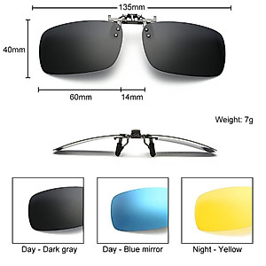 NEWON 3 PACK, Clip on Flip up Polarized Sunglasses For RX Eyeglasses, UV Protection Shades Lens Over Prescription Glasses, Black+Blue mirror+Yellow